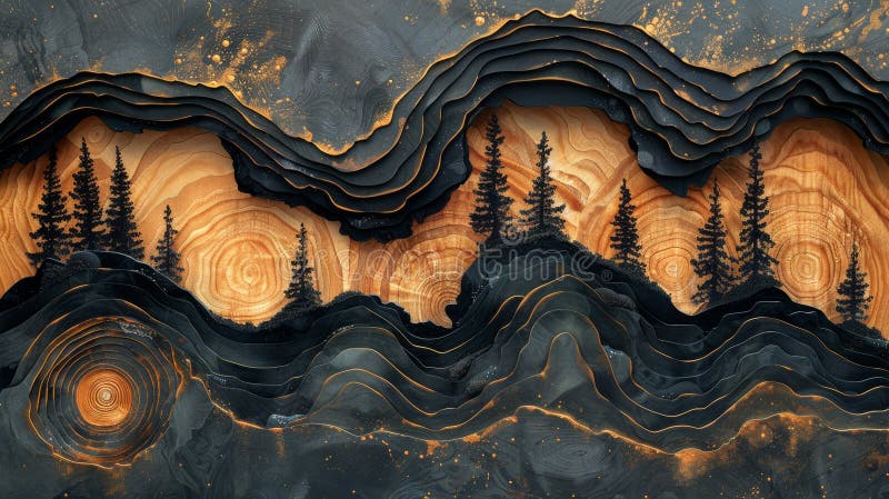 Artistic Representation of Layered Landscape with Trees Stock Photo ...