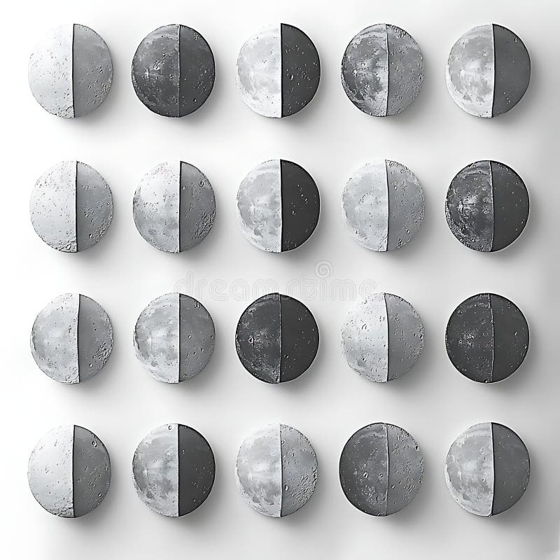 Artistic Representation of Lunar Phases and Textures Stock Illustration ...