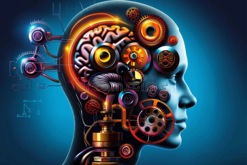 Artistic Representation of a Mechanical Brain with Gears, Symbolizing ...