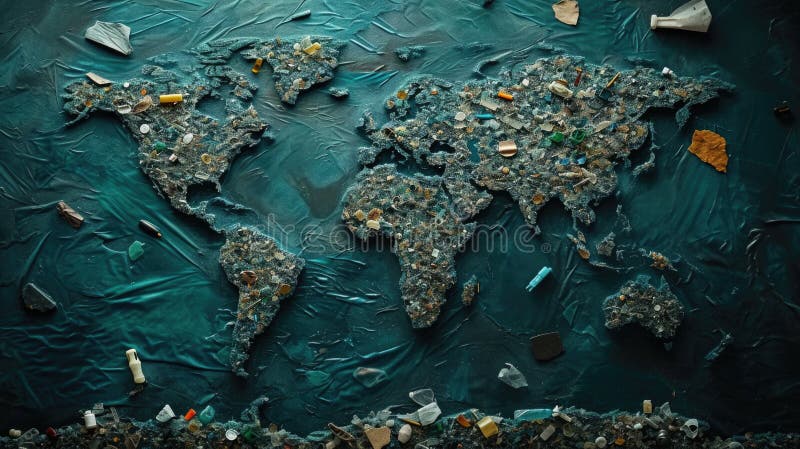 An Artistic Representation of Microplastics Forming a World Map on a ...