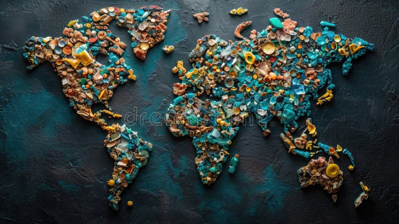 An Artistic Representation of Microplastics Forming a World Map on a ...