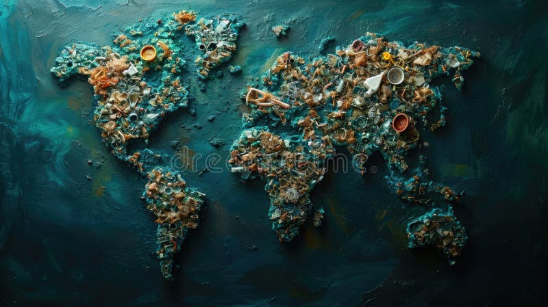 An Artistic Representation of Microplastics Forming a World Map on a ...