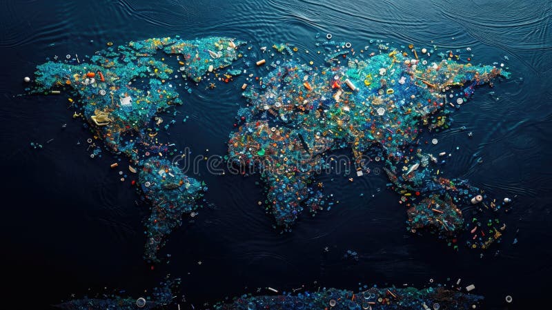 An Artistic Representation of Microplastics Forming a World Map on a ...