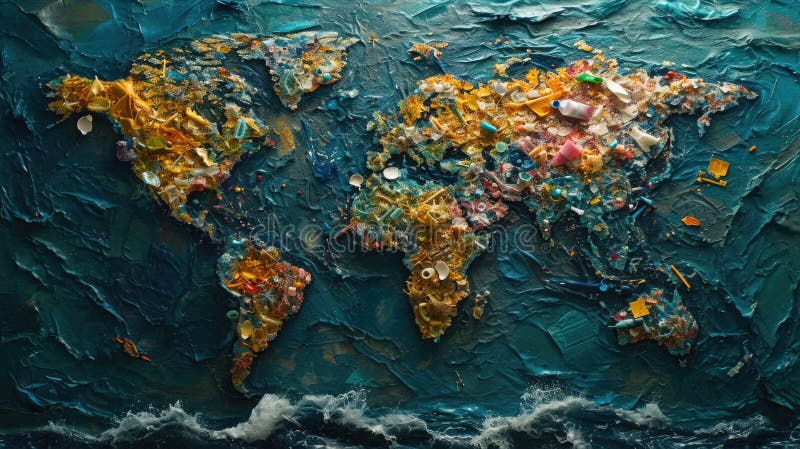 An Artistic Representation of Microplastics Forming a World Map on a ...