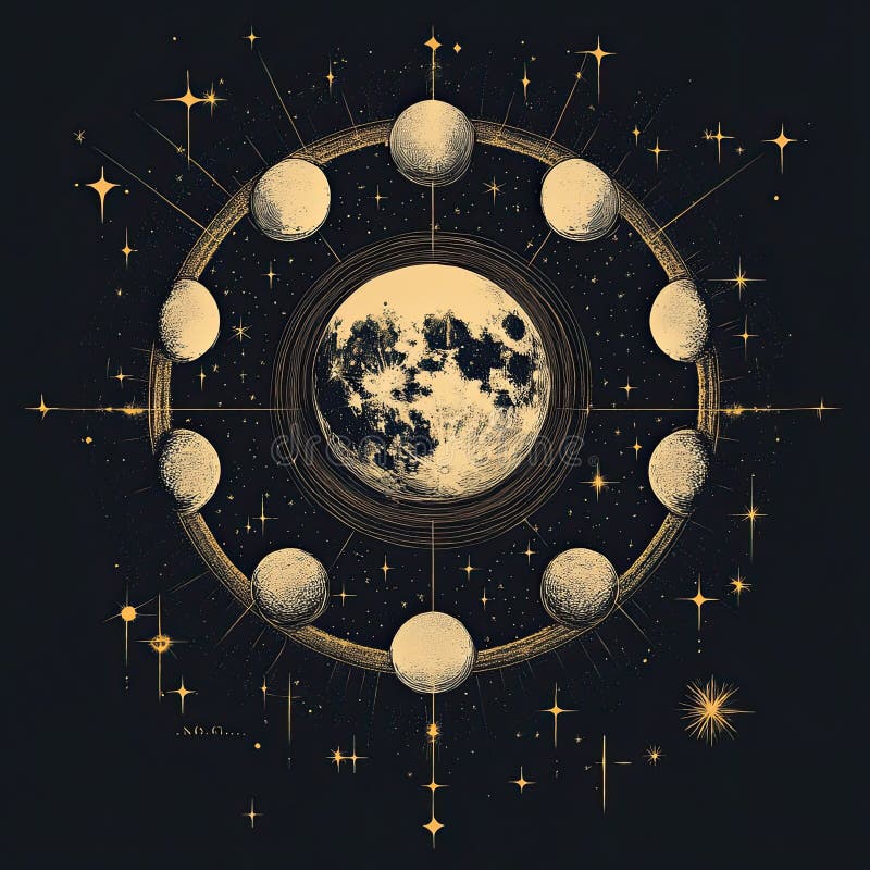An Artistic Representation of the Moon Phases with Celestial Elements ...