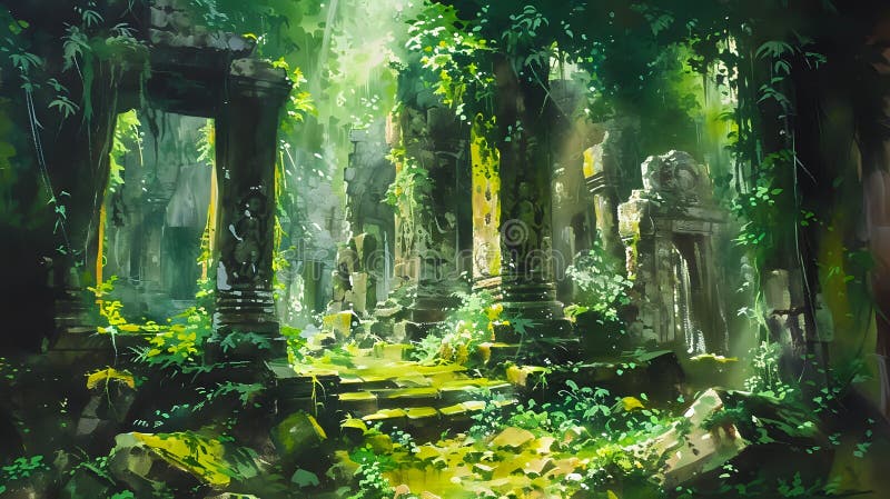 Foliage-Clad Ruins of Mystery./n Stock Illustration - Illustration of ...