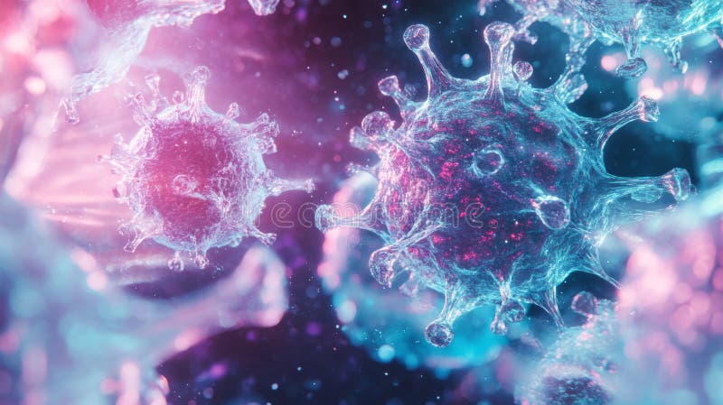 Artistic Representation of Multiple Viruses in Bright Neon Colors Stock ...