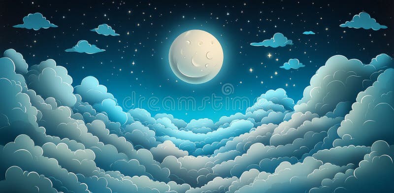 An Artistic Representation of the Night Sky with Moons, Stars, and ...