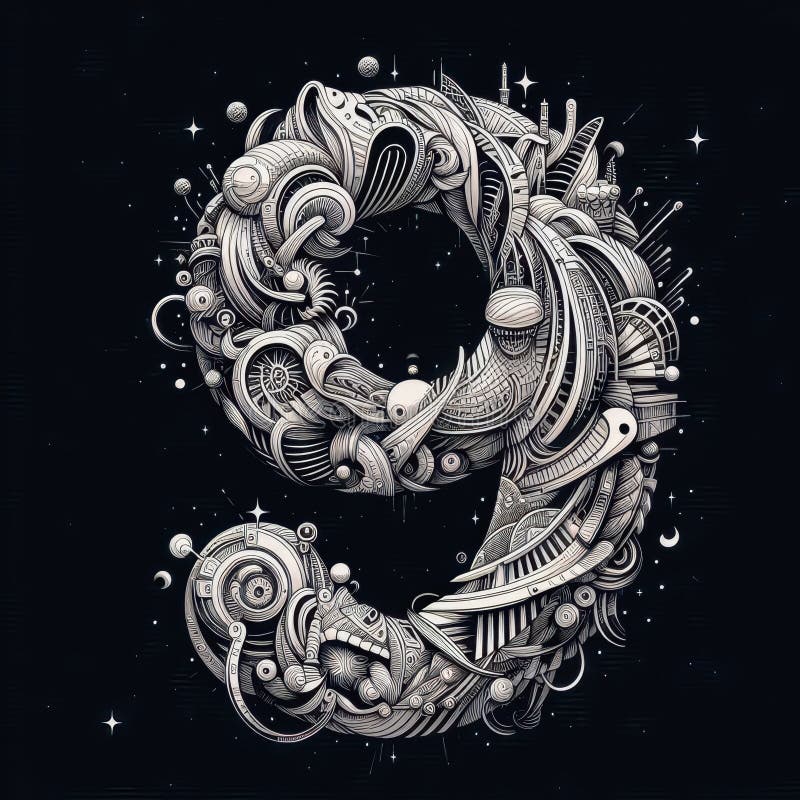 Intricate Abstract Design Featuring the Number Nine with Cosmic ...