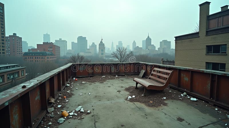 Urban Wasteland: a Rooftop Exploration Stock Illustration ...