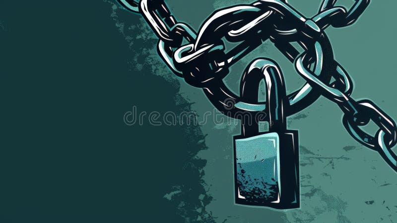Artistic Representation of a Padlock and Chain in Teal Tones. Visual ...