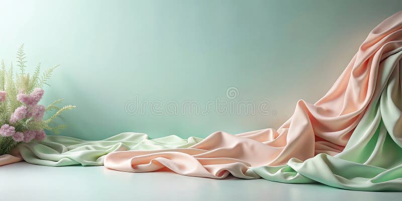 Pastel Draped Fabric and Delicate Floral Arrangement on a Smooth ...