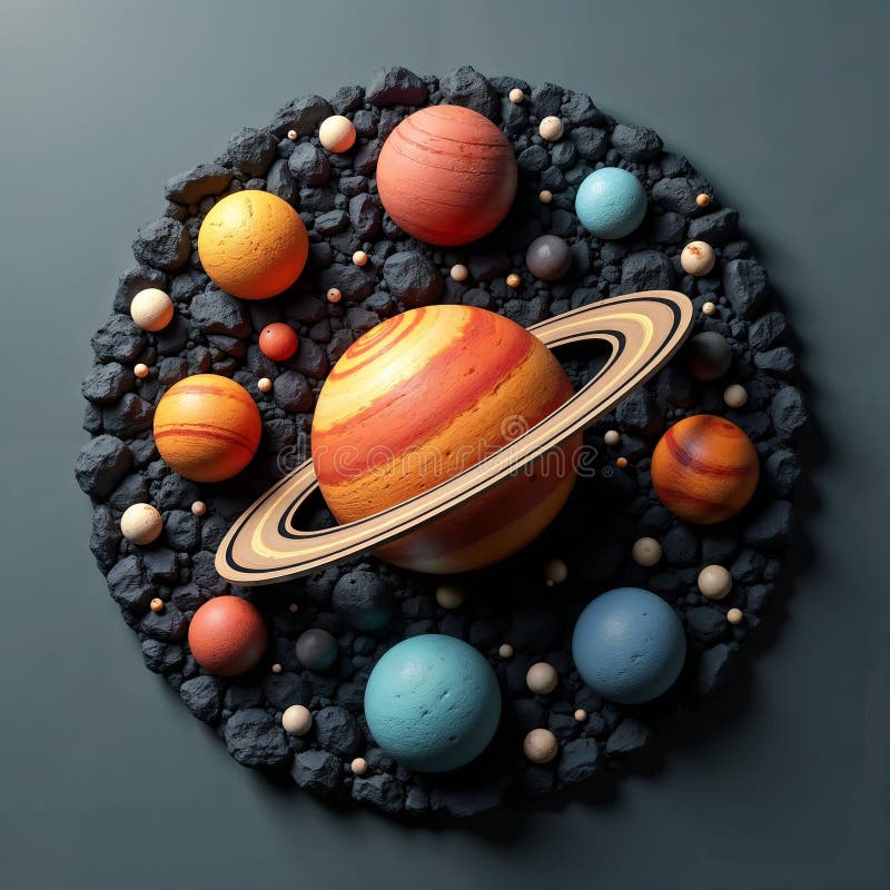 Artistic Representation of Saturn and Planets on Textured Surface Stock ...