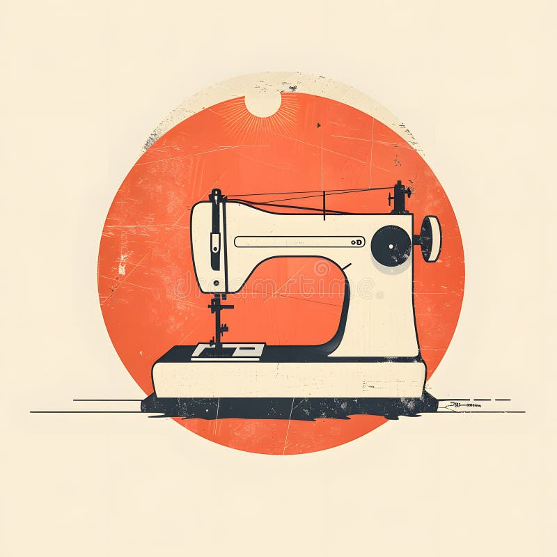 An Artistic Representation of a Sewing Machine in a Bold Orange Circle ...