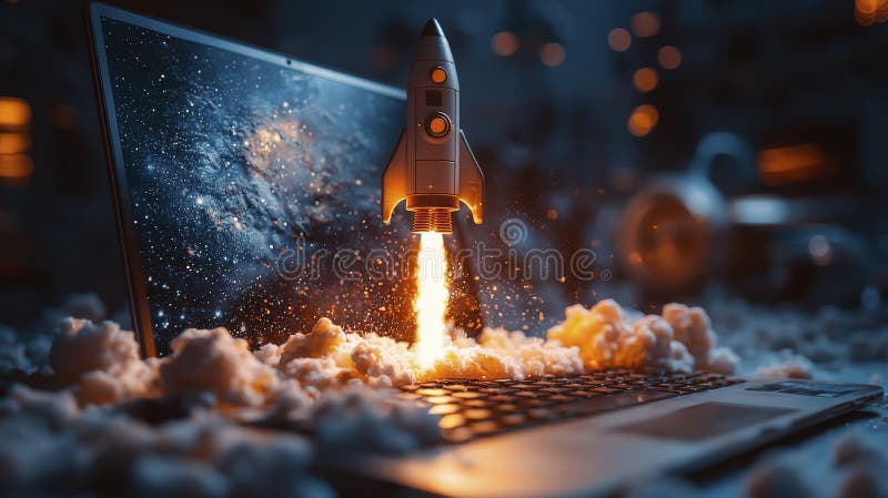 Space Rocket Launching from Computer Display Stock Illustration ...