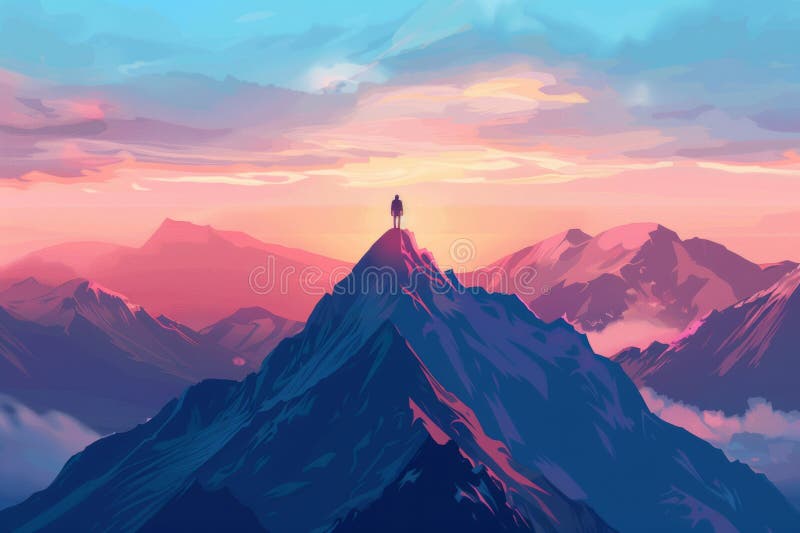 Artistic Representation of Success As a Person Standing on a Mountain ...