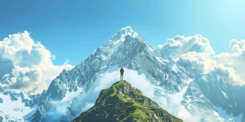 Artistic Representation of Success As a Person Standing on a Mountain ...