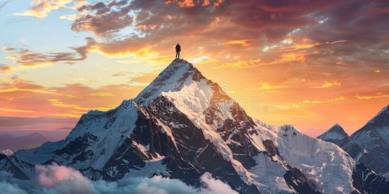 Artistic Representation of Success As a Person Standing on a Mountain ...