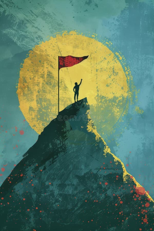 Artistic Representation of Success As a Person Standing on a Peak with ...