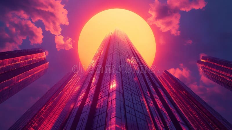 Artistic Representation of a Synthwave Skyscraper Stock Illustration ...