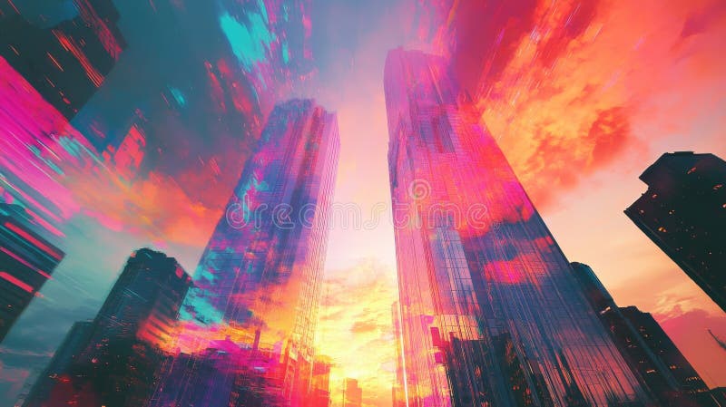 Artistic Representation of a Synthwave Skyscraper Stock Illustration ...