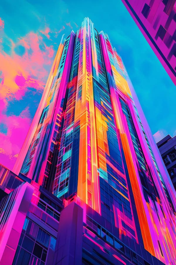 Artistic Representation of a Synthwave Skyscraper Stock Illustration ...