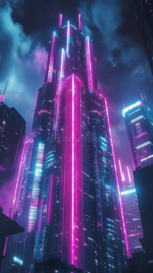 Artistic Representation of a Synthwave Skyscraper Stock Illustration ...