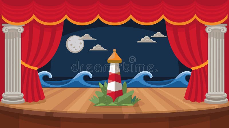 Theatrical Stage with Lighthouse and Ocean Scene Stock Vector ...