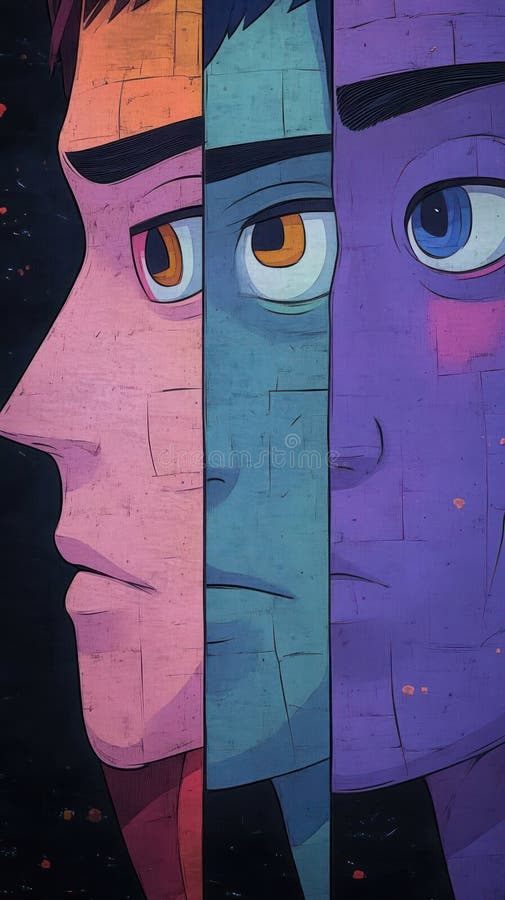 An Artistic Representation of Three Faces, Each with Different Colors ...