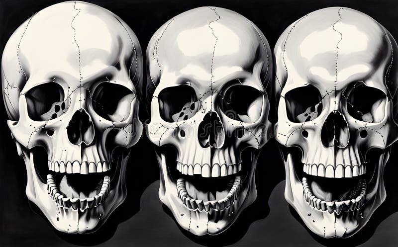 Artistic Representation of Three Human Skulls Aligned Side by Side ...