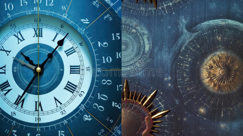 Artistic Representation of Time: Clock Face Merged with Nature Elements ...