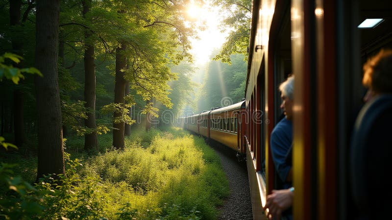 Green Oasis Express: a Train Ride through Lush Vegetation Stock ...