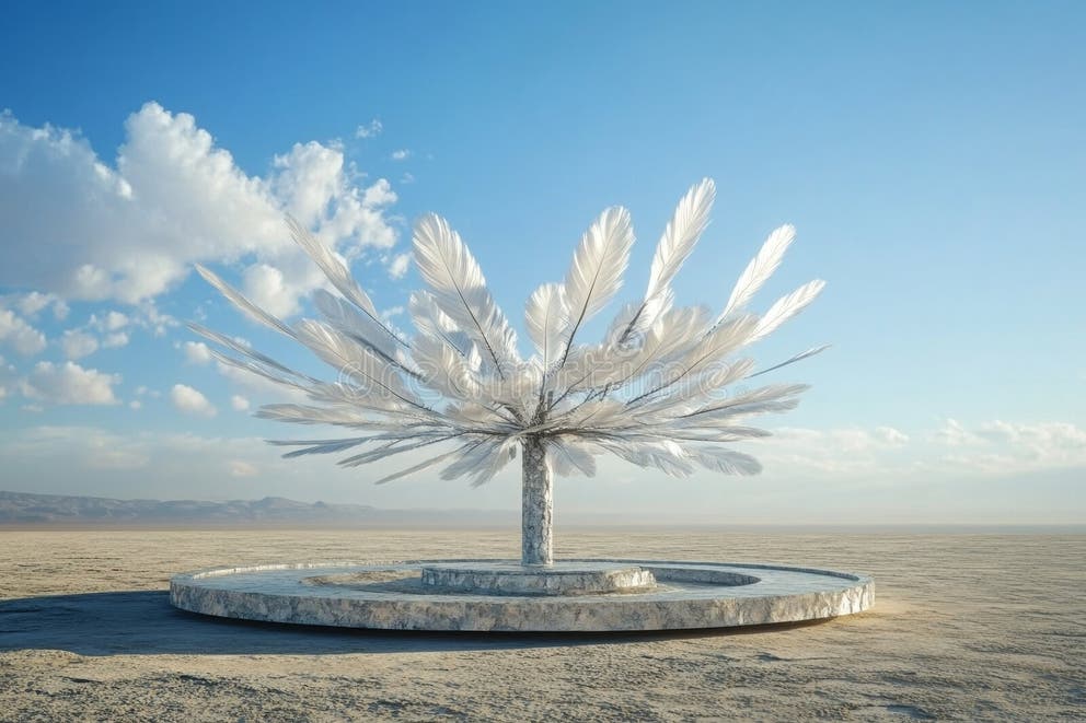 Artistic Representation of a Tree with Feather-Like Leaves in Desert ...