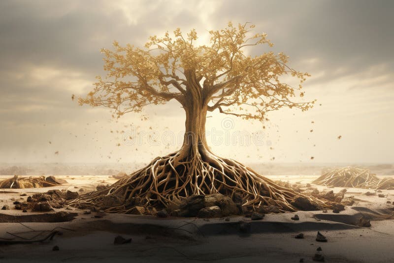 Artistic Representation of a Tree with Roots Stock Illustration ...