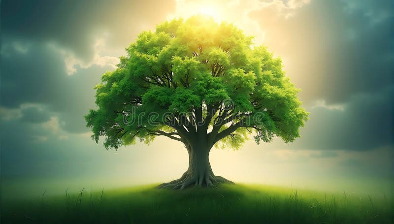 An Artistic Representation of a Tree Whose Canopy Forms a Glowing Globe ...