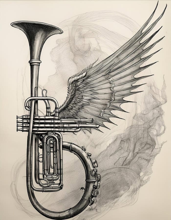 An Artistic Representation of a Tuba with Wings Blending Music and ...