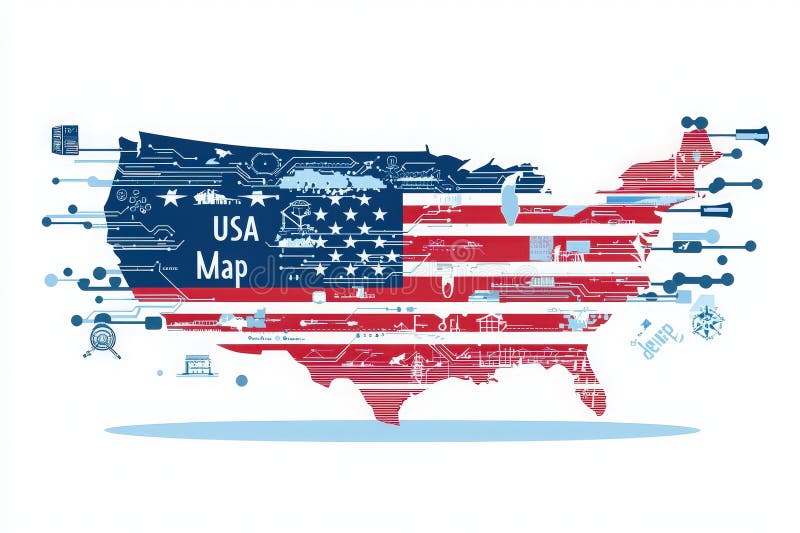 USA Map Design Featuring Technology and Innovation Elements ...