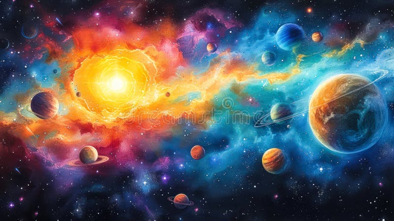 Artistic Representation of a Vibrant Cosmic Galaxy with a Diverse Array ...