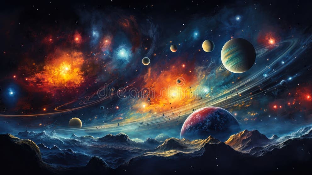 Artistic Representation of a Vibrant Cosmic Galaxy with a Diverse Array ...