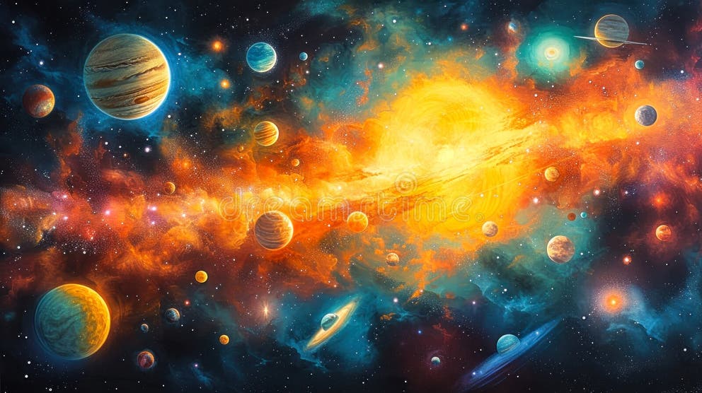 Artistic Representation of a Vibrant Cosmic Galaxy with a Diverse Array ...
