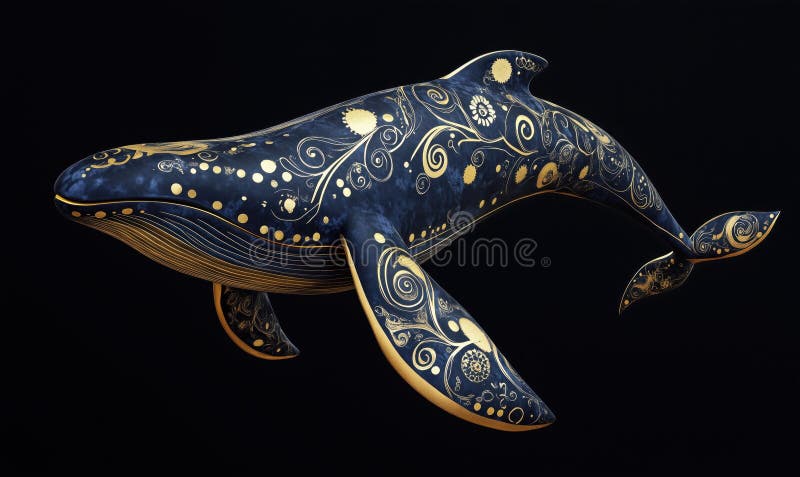 Artistic Representation of a Whale Adorned with Intricate Golden ...