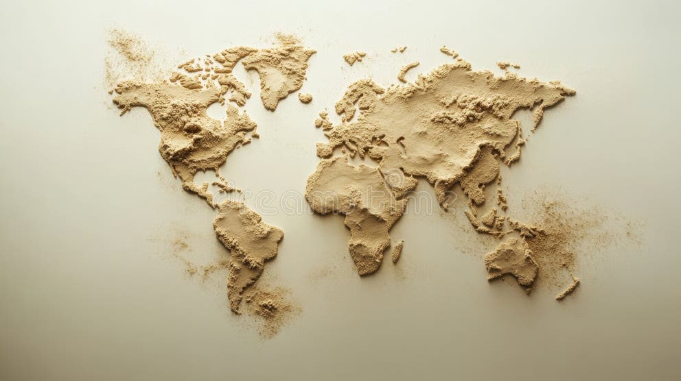 Artistic Representation of World Map Created with Sand Texture Design ...
