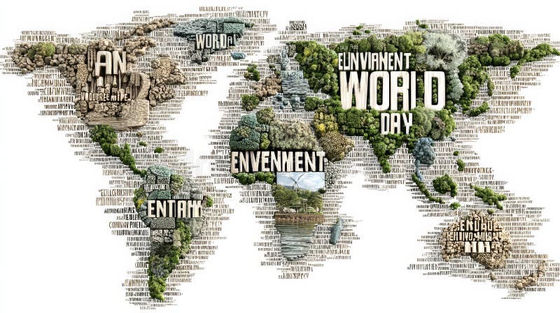 Artistic Representation of the World Map Featuring Environmental Themes ...