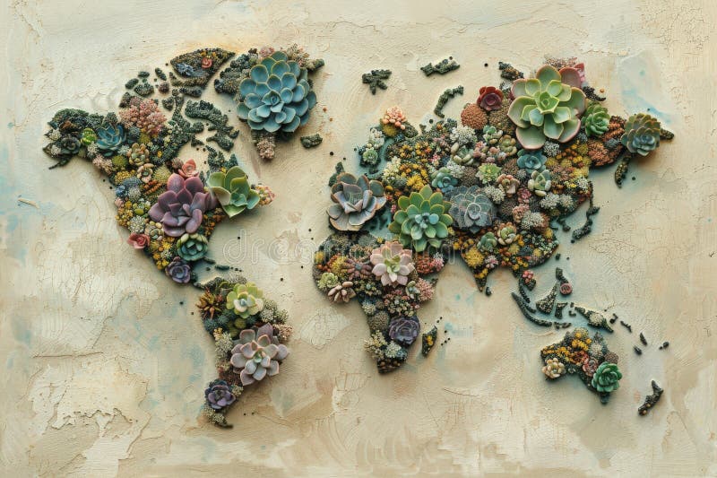 Eco-Friendly World Map with Lush Greenery and Sustainable Themes Stock ...
