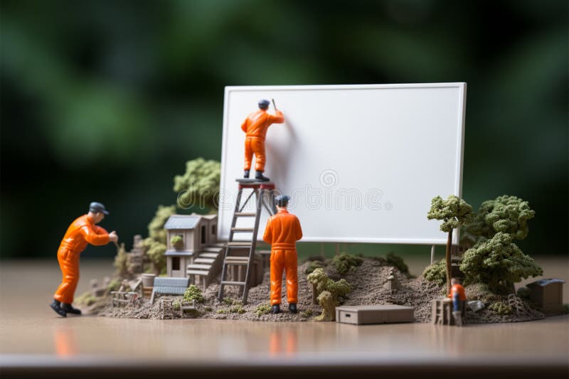 Artistic Scene Miniature People Painting at the Front of Whiteboard ...