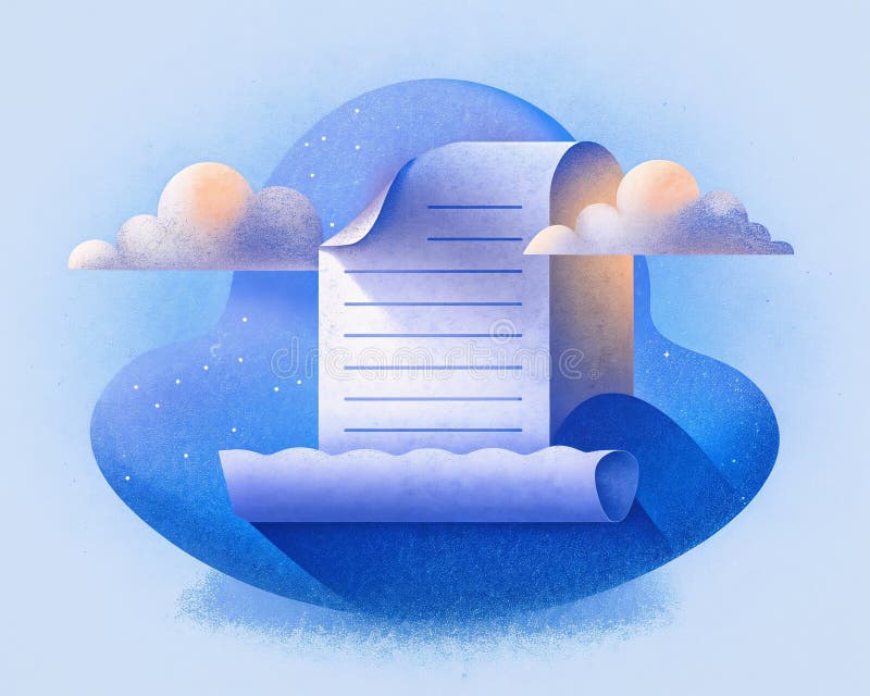 Artistic Scroll Floating among Clouds with Gradient Blue Sky Stock ...