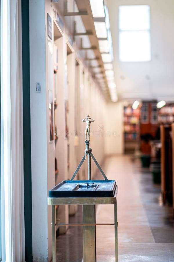 Artistic Sculpture Display in a Modern Library Hallway with Bright ...