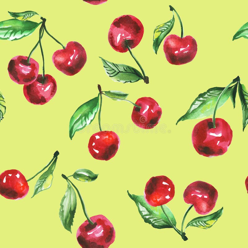 Artistic Seamless Pattern with Red Cherry Illustration. Stock ...