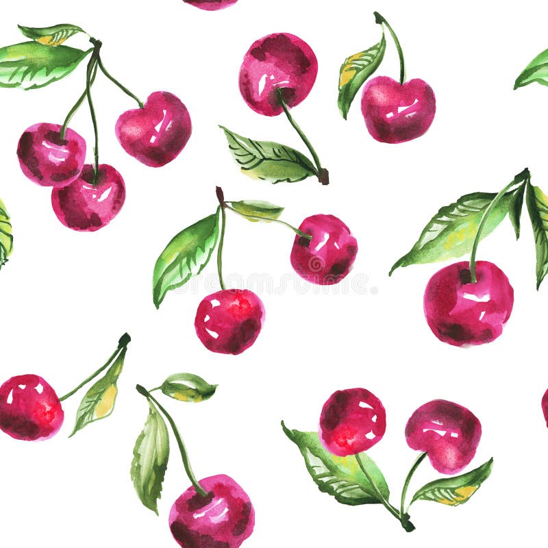 Artistic Seamless Pattern with Red Cherry Illustration. Stock ...