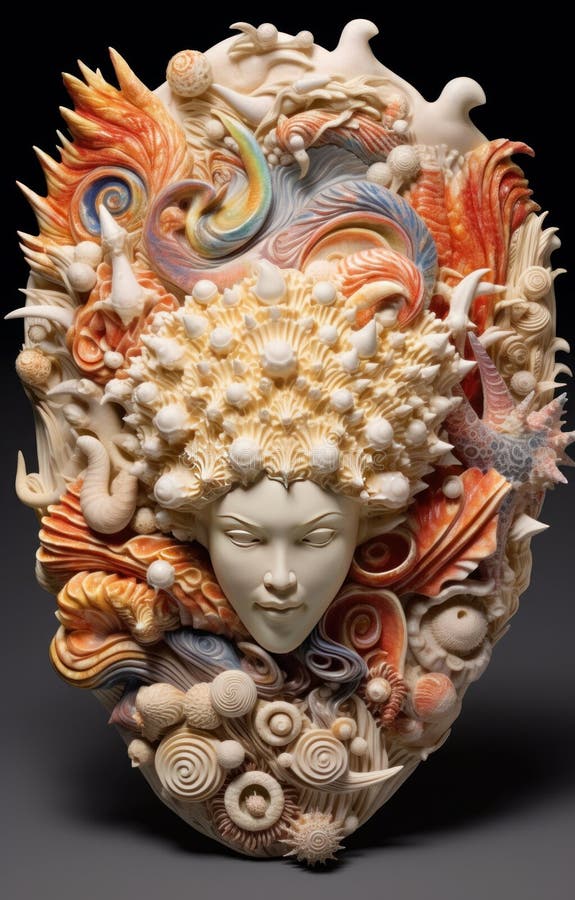 An Artistic Shell Stone and Polychrome Woman Sculpture Generative AI ...
